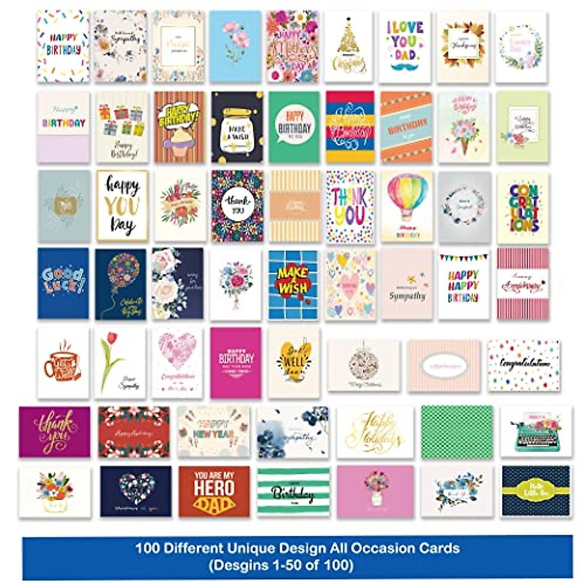 100 All Occasion Cards Greeting Cards Assortment Box With Envelopes,5 X 7 Inch Assorted Greeting Cards With Greeting Inside.Greeting Cards Assortment For Birthday,Thank You,Sympathy,Baby,Wedding And More.Premium Greeting Card Organizer Box With Sticker An
