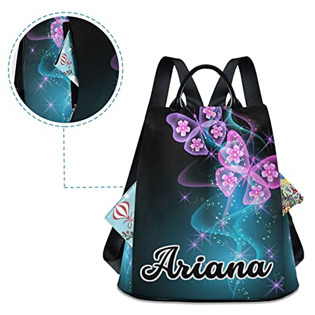 J JOYSAY Custom Magic Butterfly Backpack Purse for Women Personalized Anti-Theft Travel Daypack Fashion Backpack Handbags Customized Large Ladies Shoulder Bags for Women Girls Teen