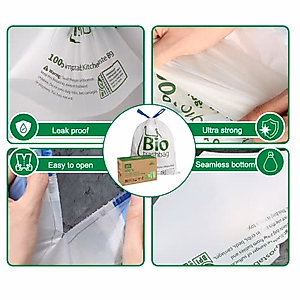 8 Gallon Compostable Trash Bags, 50 Count Drawstring Trash Bags Biodegradable, Heavy Duty Extra Thick Compost Bags, Kitchen Food Scrap Waste Bag, US BPI and OK Compost Home Certified