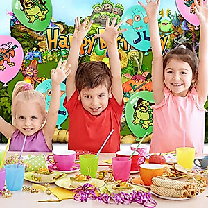 Singing Monsters Birthday Party Decoration, Monsters Game Party Photo Background 5 x 3 FT and 24Pcs Balloon, Monsters of Singing Party Backdrop Supplies for Girls, Boy and Baby Shower