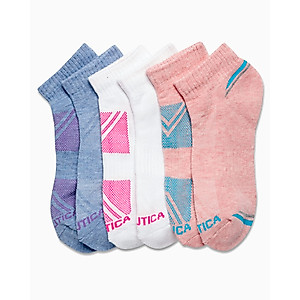 Nautica Women's Socks - Athletic Cushion Quarter Cut Socks (6 Pack), Size 4-10, Pink Heather Assorted
