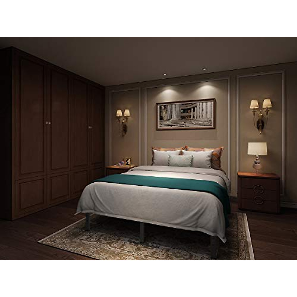 AROMUSTIME 16 Inch Metal Platform Bed Frame / 3,500 lbs Heavy Duty Steel Slat Easy Assembly Mattress Foundation/Noise Free/Box Spring Replacement, Queen