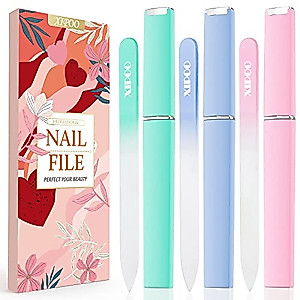Glass Nail File 3 Pack, Nail File, Glass Nail File with Case, Double Sided Etched Surface Files, Stocking Stuffers for Women or Adults, Unique Gifts Package for Women and Girls, by XIPOO
