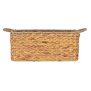 Household Essentials Rectangular Handwoven Water Hyacinth and Seagrass Basket with Handles, Natural