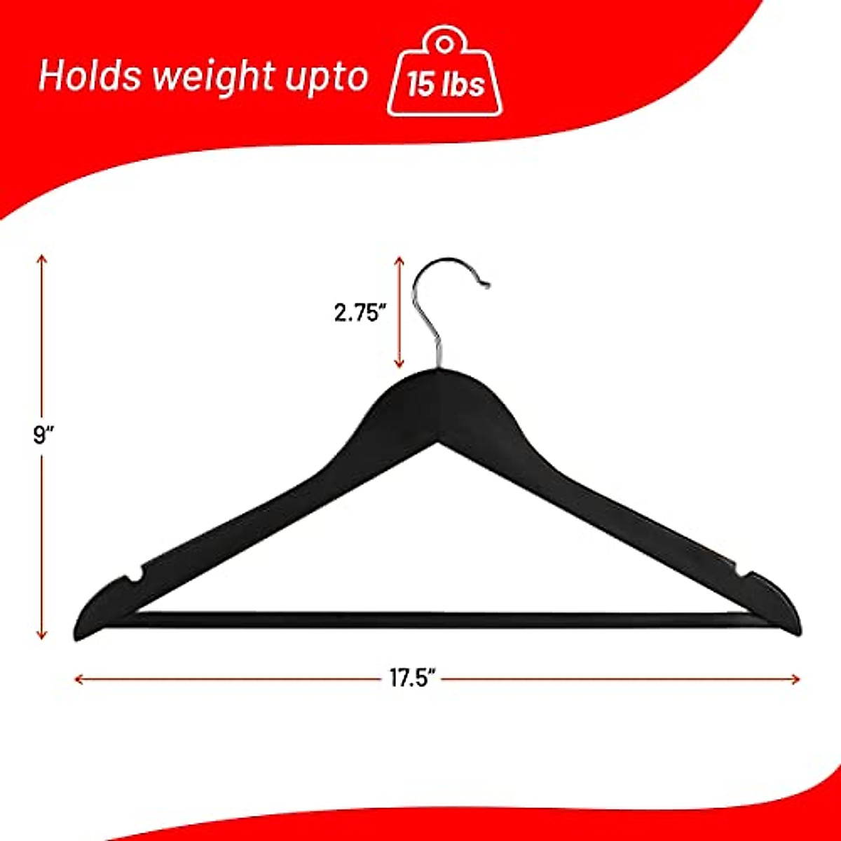 Black Wooden Hangers Heavy Duty Suit Hangers with 360° Swivel Hook Wood Hangers Fancy Hangers Clothes Hanger Perfect for Shirt, Coat, Suit, Jacket, Skirts, Pants Hangers Pack of 20