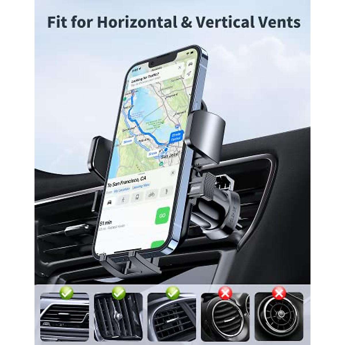 Miracase Phone Mount for Car Vent, Universal Car Phone Holder Mount [Upgraded Vent Clip Never Fall Off] Hands Free Air Vent Cell Phone Holder for Car Cradle in Vehicle Compatible with All Phones