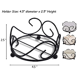 CTCNGH 4.5” Coaster Holder Round, Black Iron Metal Coaster Holder Without Coasters, Hold 1 to 7 Pcs Drink Coasters Set-Made of Ceramic Stones, White Marble, Felt, Leather, Wood (4” in Size)