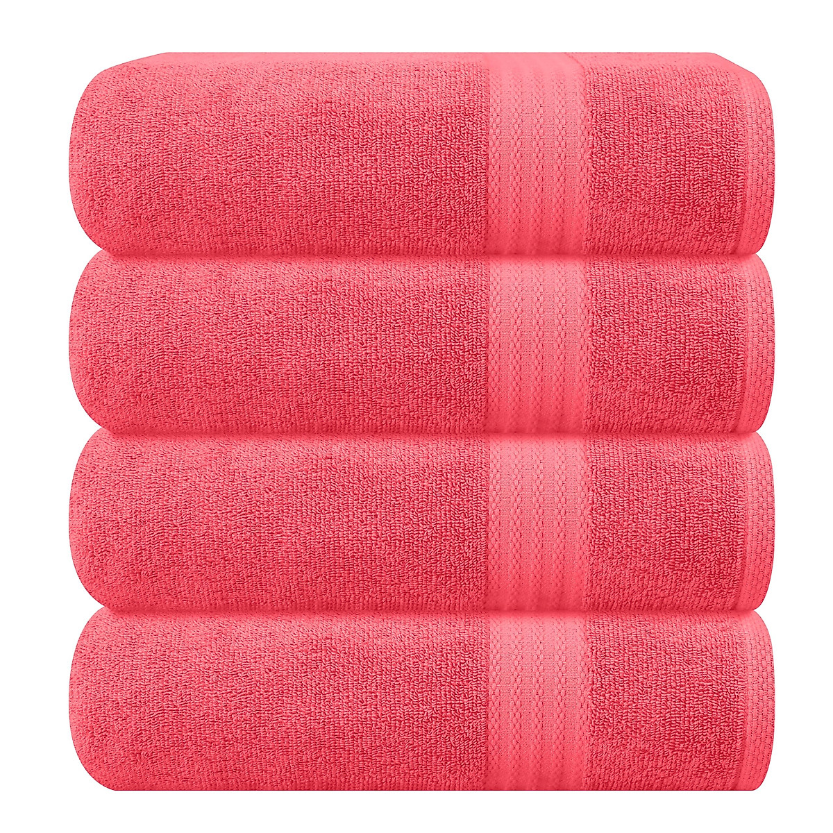 GLAMBURG Premium Cotton 4 Pack Bath Towel Set - 100% Pure Cotton - 4 Bath Towels 27x54 - Ideal for Everyday use - Ultra Soft & Highly Absorbent - Coral Orange