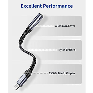 JSAUX Lightning to 3.5mm Adapter, iPhone Headphone Adapter [Apple MFi Certified] iPhone Aux Adapter Compatible with iPhone 14/14 Pro Max/13/13 Pro Max/12/12 Pro Max/11/11 Pro Max/SE/X/XR/XS/8-Grey