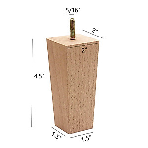 WEICHUAN Tapered Solid Beech Wood Replacement Sofa Couch Chair Ottoman Loveseat Coffee Table Cabinet Wood Furniture Feet Furniture Wood Legs(4.5" Set of 4)