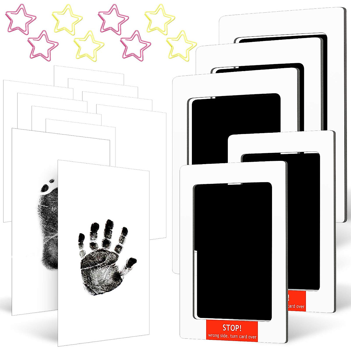 23 Piece Large and Medium Inkless Keepsake Ink Pad Kit Include 5 Clean Touch Ink Pads 10 Card and 8 Star Shaped Paper Clips Pet Paw Inkless Print Kit Great for Family Keepsake Newborn Registry
