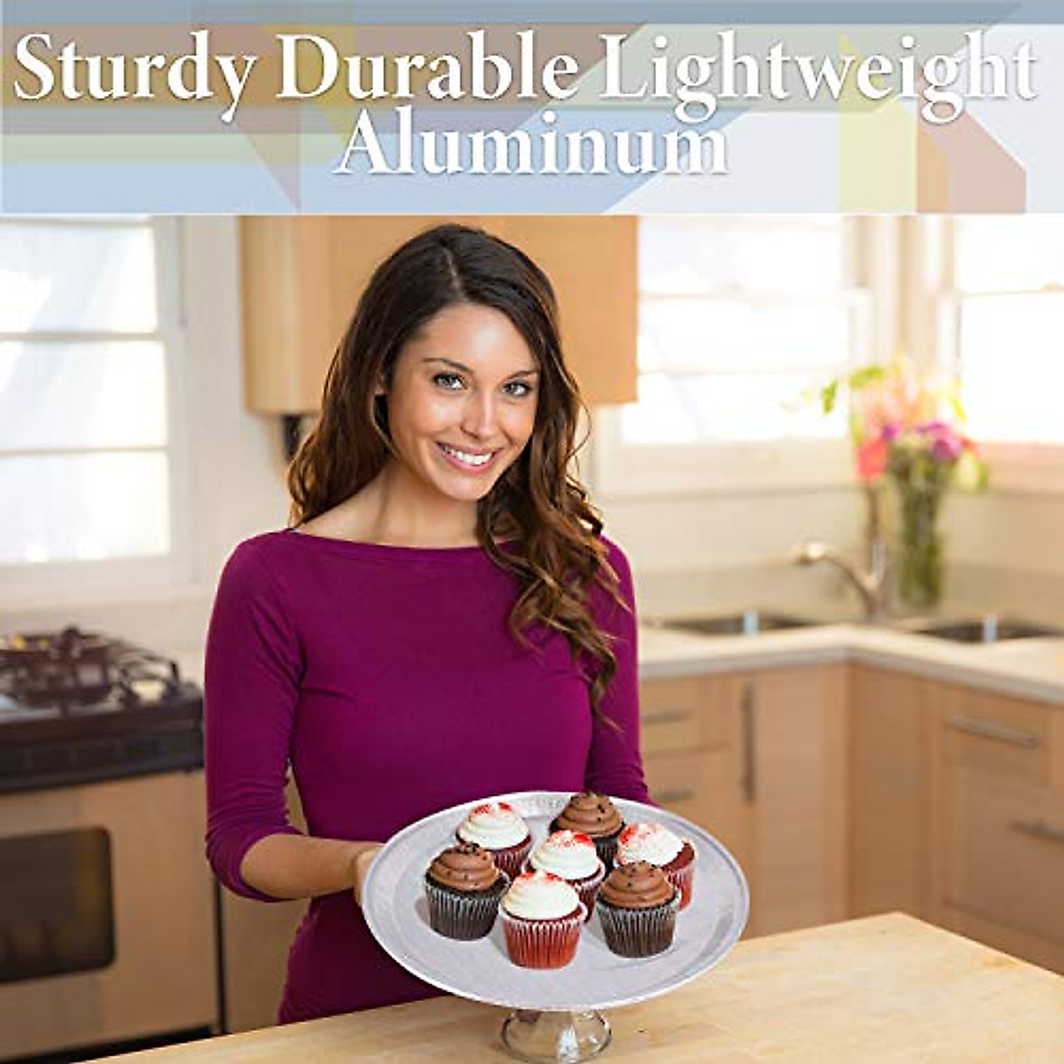 Upper Midland Products 3 Serving Tray Platters Elegant Aluminum Round Disposable Plastic Alternative