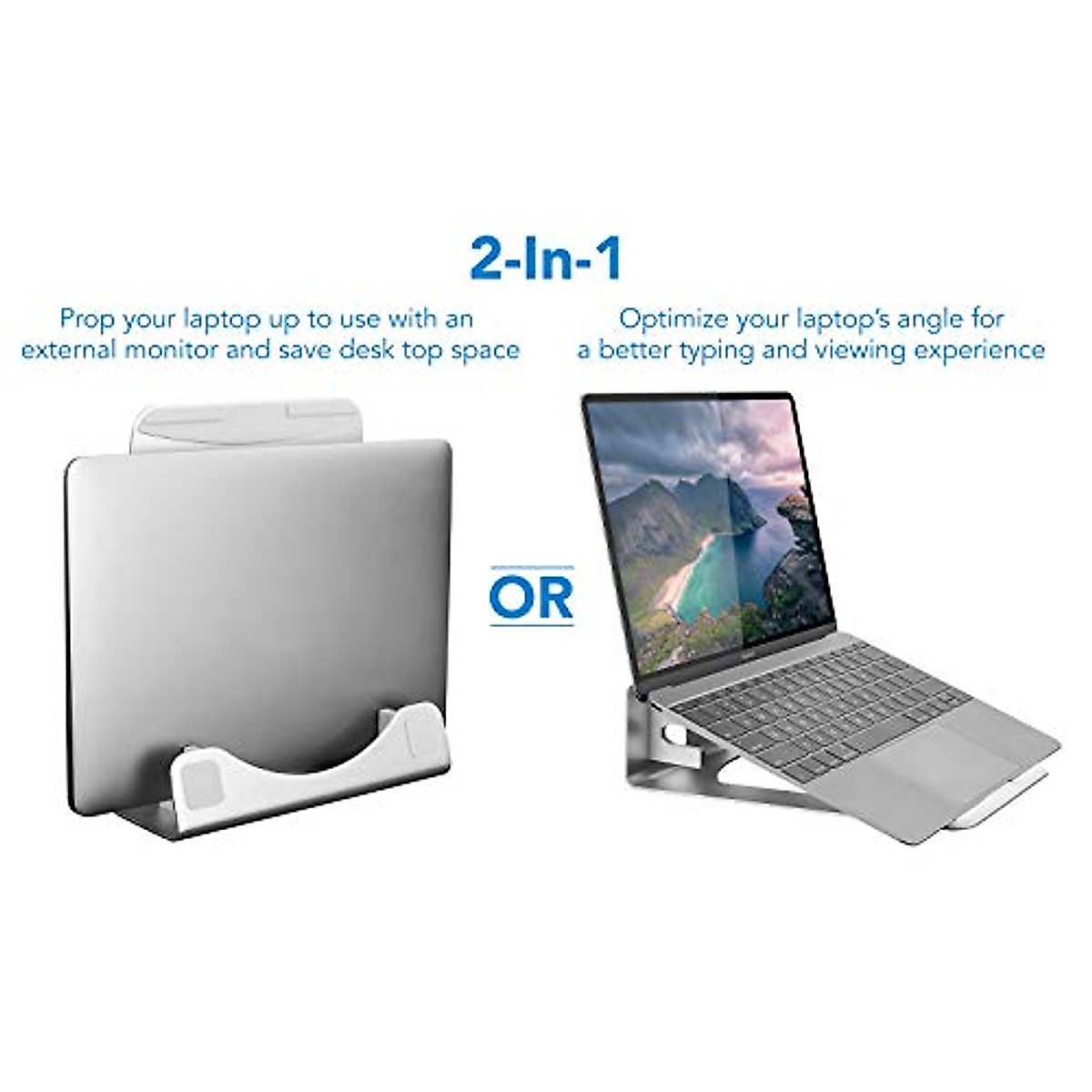 Mount-It! Vertical Laptop Stand - Aluminum Vertical Laptop Holder | 2 in 1 Laptop Riser for Desk | Vertical MacBook Stand for MacBook Air, MacBook Pro