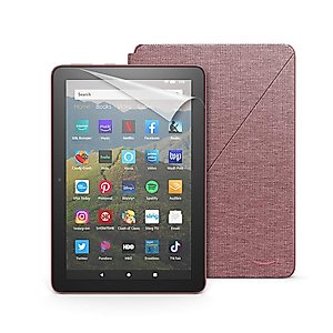 Fire HD 8 tablet, 64 GB, Plum + Amazon Fire HD 8 Cover, Plum + NuPro Screen Protector, 2-pack