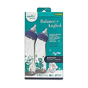 Evenflo Feeding Balance+ Angled Bottle 9 Oz 2-Pack with Pacifier