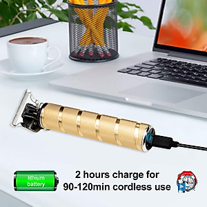 SURKER Electric Pro Li Clippers Barber Accessories Grooming Waterproof Rechargeable Cordless Close Cutting T-Blade Trimmer Hair Clippers for Men(Gold)