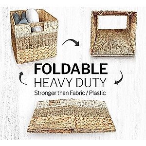 CHI AN HOME Wicker Storage Cubes, 12x12 Storage Cube Bins, Set of 4 Heavy Duty Hyacinth Storage Baskets for Shelves, Natural Foldable Square Baskets for IKEA Kallax, Large Woven Storage Basket, 4 Pack