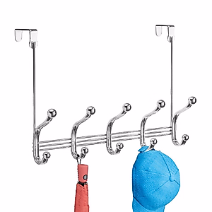iDesign York Metal Over the Door Organizer, 5-Hook Rack for Coats, Hats, Robes, Towels, Jackets, Purses, Bedroom, Closet, and Bathroom, 15.28" x 5.25" x 11", Chrome