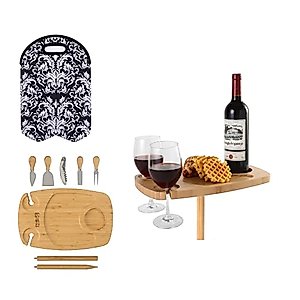 Kozy Home Decor Portable Wine Table with Large Wine Cooler Bag - Outdoor Wine Table with Bottle Holder - Wine Picnic Table with Spatula, Plain Knife, Cheese Fork, Heart Knife and Bottle Lifter