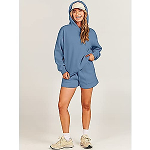 ANRABESS Women 2 Piece Outfit Oversized Hoodie Sweatshirt Shorts Lounge Sweat Set Sweatsuit Tracksuit 2025 Trendy Y2K Clothes Deep Blue Medium