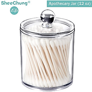 2 Pack of 15 Oz. Qtip Dispenser Apothecary Jars Bathroom with Labels - Qtip Holder Storage Canister Clear Plastic Acrylic Jar for Cotton Ball,Cotton Swab,Q-tips,Cotton Rounds (2 Pack of 15 Oz.，Small )