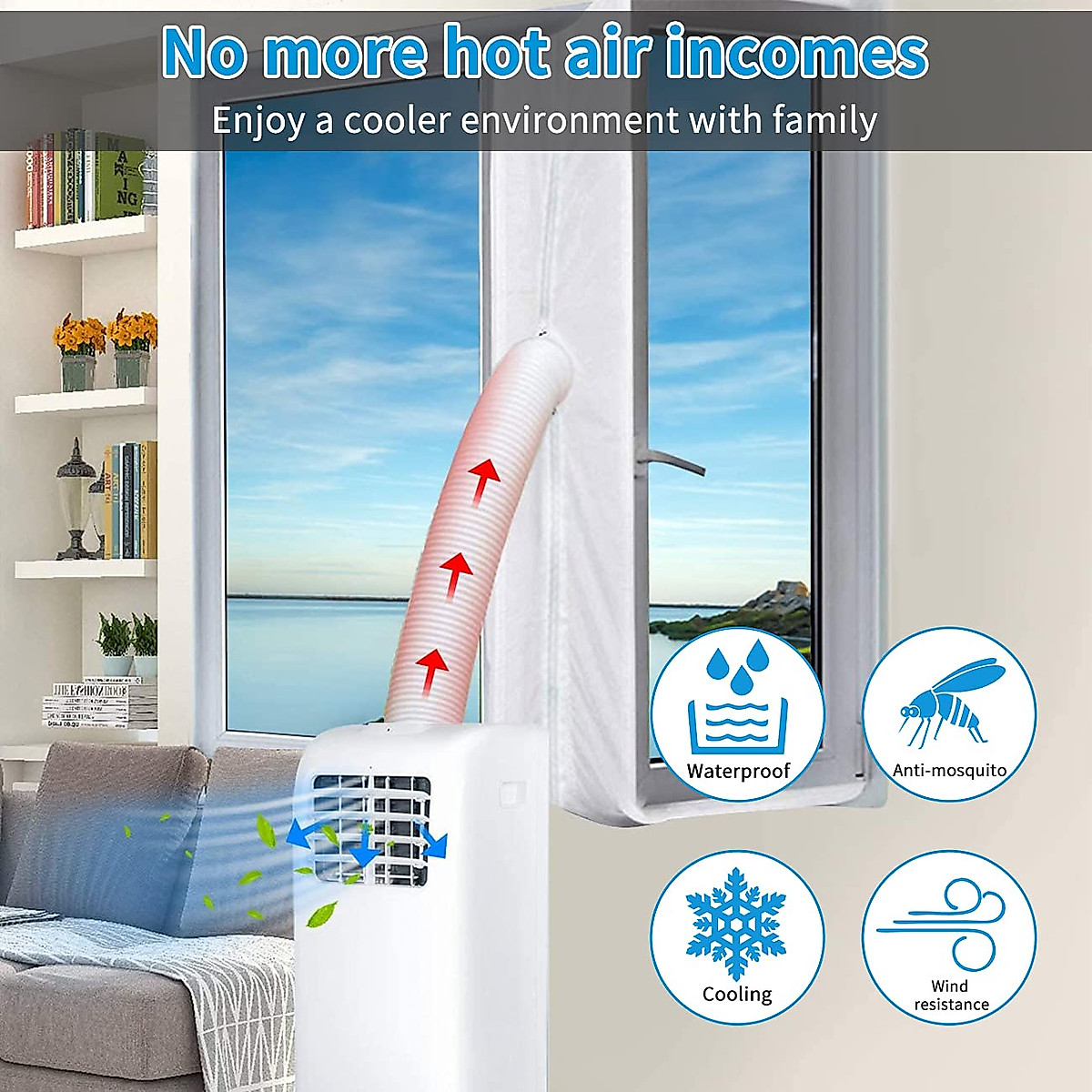 Window Seal for AC Unit, Portable AC Window Vent Kit Air Conditioner Window Tumbler Dryer 158Inch/400CM Hot Air Stop Air Exchange Guards with Zipping and Adhesive Fastener