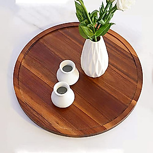 11.5 Inches Decorative Tray Wooden Serving Trays for Food Coffee Holder Round Wood Trays,Decorative Trays for Home Decor Acacia Wood