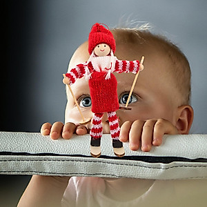 Amosfun Christmas Figurine Holiday Wooden Figure Miniature Ski Doll Ornament Gift Table Adults 5pcs (Mixed Pattern)