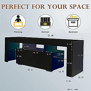 Rayblow 55" Flat Screens Entertainment Center High Glossy TV Stand for Living Room Modern Media TV Console Cabinet with LED Light & Storage Drawers Unit, Black