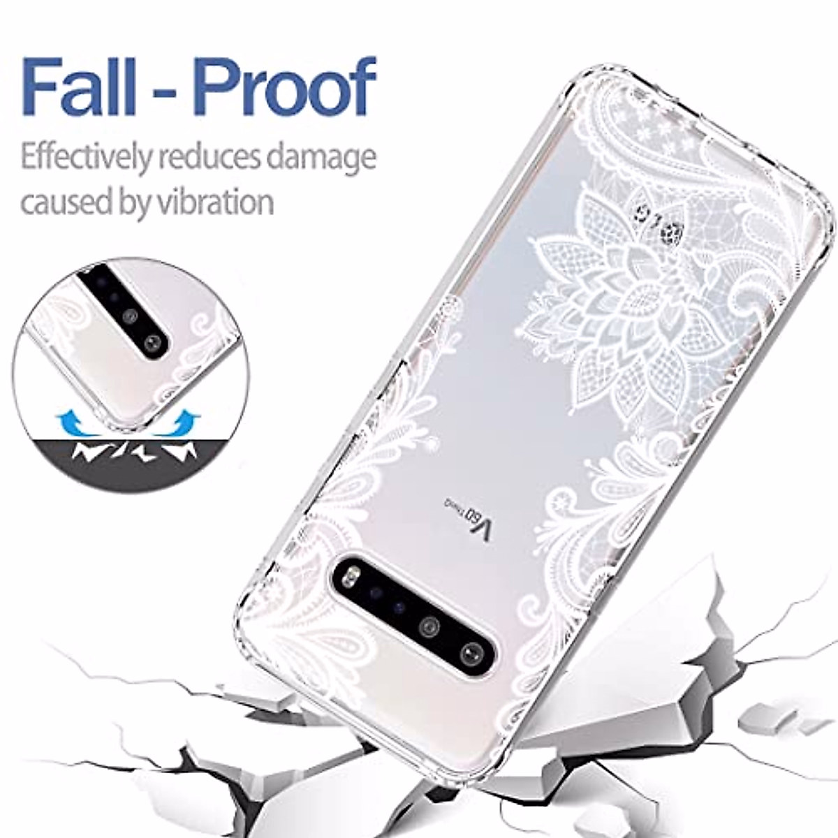 Tothedu Phone Case for LG V60 ThinQ 5G Case/LG V60/LM-V600 Case with Tempered-Glass Screen Protector, Cute Clear Mandala Pattern Full Body Protective Cover Cases for LG V60 ThinQ (Mandala)