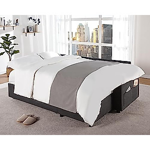 VanAcc Sofa Bed, Modern Tufted Convertible Sleeper Sofa, USB Charging Ports & Cup Holders, Pull Out Couch Bed with Storage Chaise, Chenille Couches for Living Room (Dark Grey)