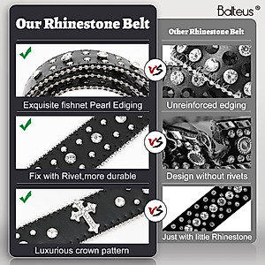 Women Men Rhinestone Belt,Fashion Western Cowgirl Cowboy Bling Studded Cross Leather Belt Diamond Belt for Jeans Dress,Black,S,