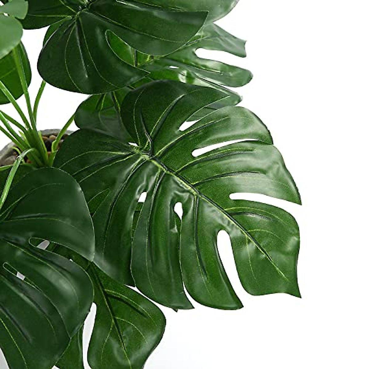 Hacaroa Artificial Monstera Deliciosa Plant with 12 Leaves, 23.5" Tall Faux Tropical Palm Tree Leaves in Black Pot, Plastic Swiss Cheese Plant Decorative Planter for Home Table, Office Desktop, Garden