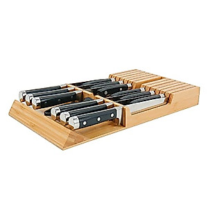 Utoplike in-Drawer Knife Block Bamboo Kitchen Knife Drawer Organizer,Large Handle Steak Knife Holder Without Knives, fit for 12 Knives and 1 Sharpening Steel