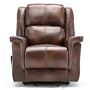 COMHOMA Power Lift Recliner Chairs for Elderly Big Heated Massage Recliner Sofa PU Leather with Infinite Position 2 Side Pockets and Cup Holders (Brown)