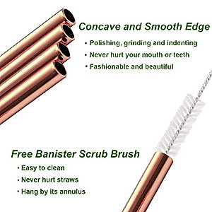 AIPRODA Long Reusable Stainless Steel Straws,Fits 30 oz Tumbler & 20oz Tumblers,Eco Friendly Drinking Straws,Set of 4 Stainless Steel Straws (2 Straight+2 Bent+1 Brush)(rose gold)