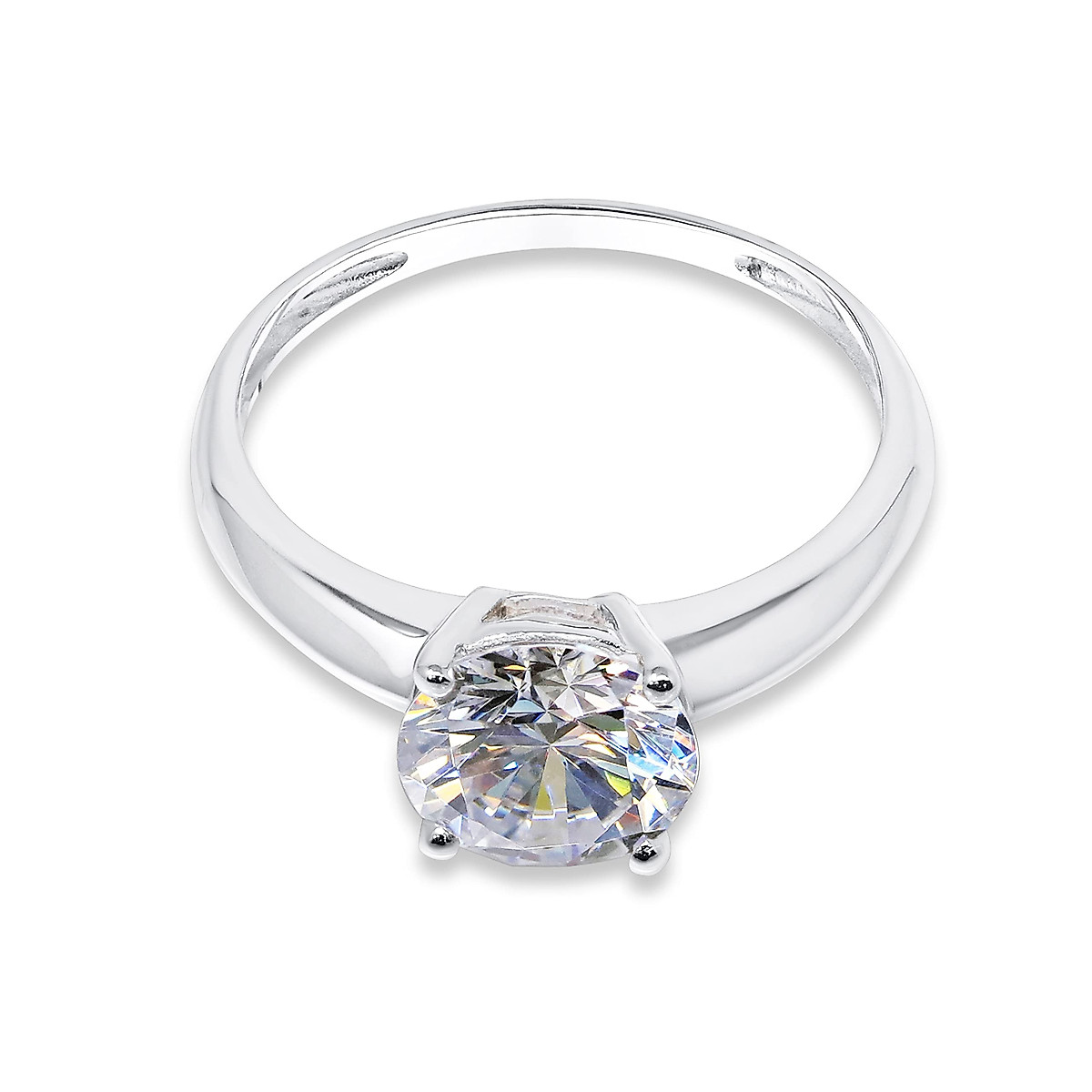 ORO LEONI 14K White Gold Round 3.5 Carat, Cubic Zirconia Solitaire Ring, 7