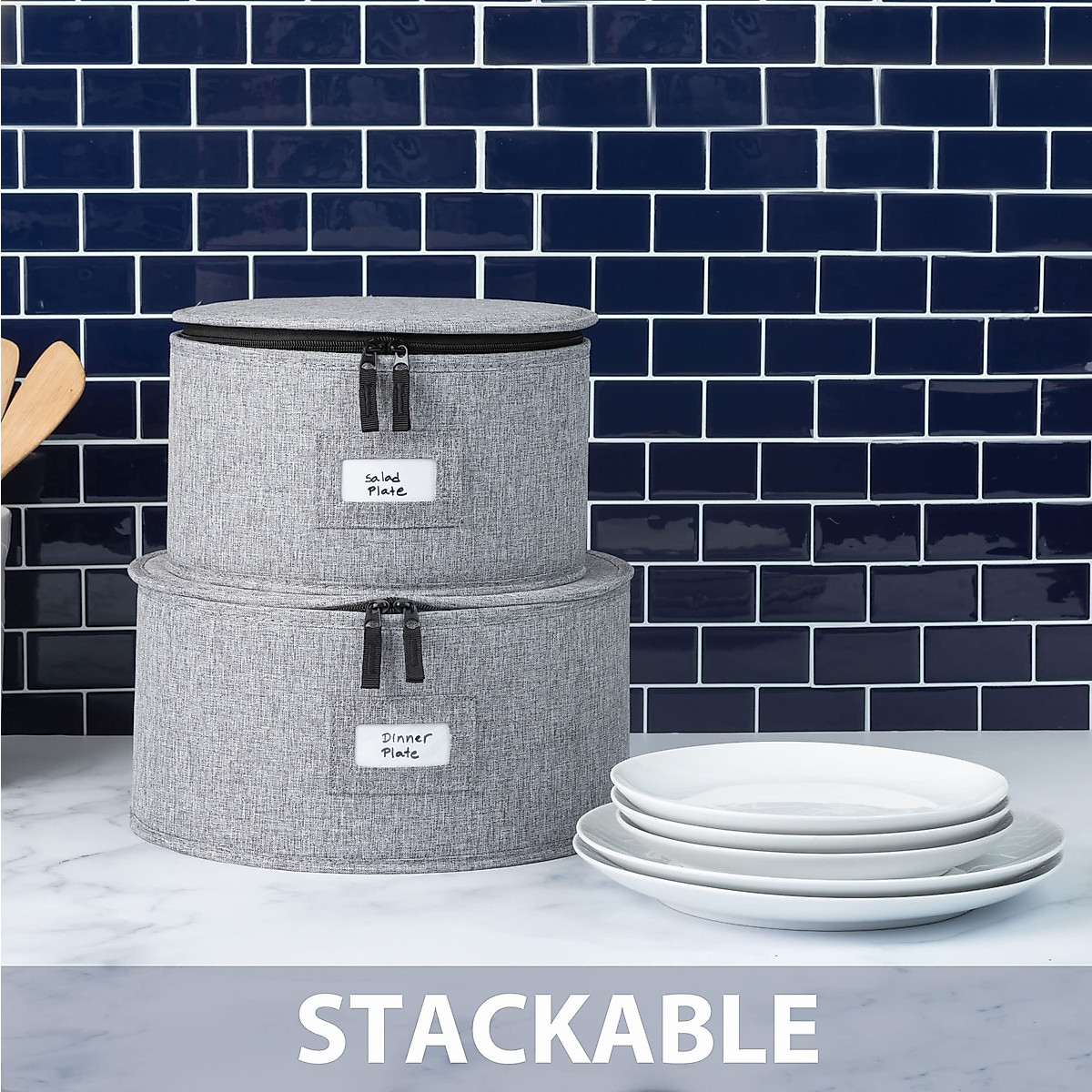 China Storage Container for Dinner Plate - 11.5" W x 7" H - Includes 12 Felt Dividers. Hard Shell and Stackable with Padded Interior