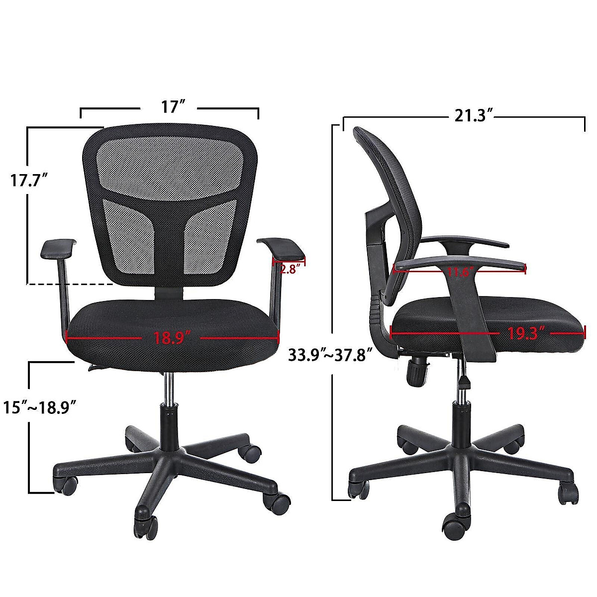 KJNSOffice Chair Computer Desk Black Ergonomic Executive Mesh Chair Swivel Mid ScreenM Gaming Chair Office Chair Desk Chair Computer Chair Home Office Desk Chairs Gamer Chair Office Chairs