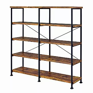 Benjara Industrial Style Metal Frame 4 Shelf Wooden Bookcase, Brown and Black