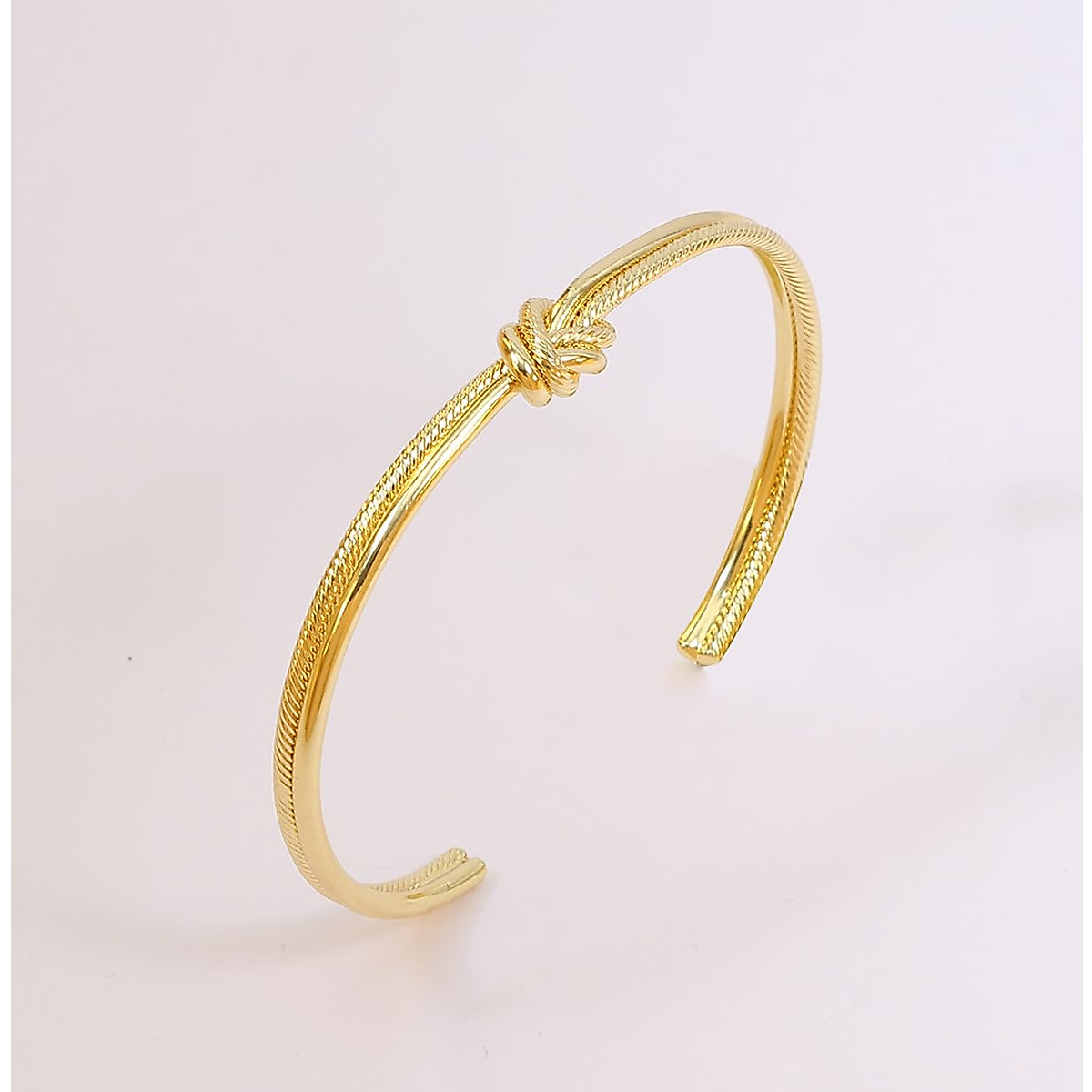 MANZHEN 14K Real Gold Plated bracelets Simple Knot Bangle Cuffs for Women Adjustable Sailor Love Knot Bangle Bracelet Bridesmaid Gift (Gold)