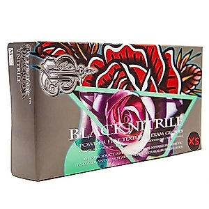 Blackwork Black Nitrile Exam Gloves - Extra Small, Pack of 100 - Latex- & Powder- Free, Disposable, Comfrtable & Durable for Extended Wear - Tattoo, PMU, Medical, & Dental Gloves