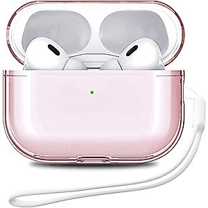 Airpods Pro 2nd Generation Case Clear, Soft Shockproof AirPods Pro 2 Case 2022 Protective Cover with Hand Strap Lanyard Transparent AirPods Pro 2 Gen Case Skin for Men and Women (Clear Pink)