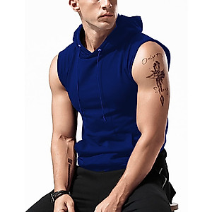 Aixdir Sleeveless Shirts for Men Casual Hoodie Tank Tops Gym Workout with Pocket Royal Blue L
