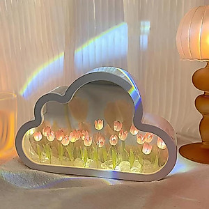 Xebular Forever Cloud Mirror Tulips - Tulip Night Light, Cloud Mirror Tulip Night Lamp (Pink)