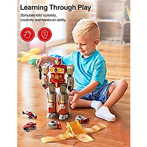 Transforming Toys - Dinosaur Robot Action Figures - Magnetic Assembling Robot Toys for Kids All-in-One Design Transforming Animals, Robots, Military Base Including Battle Guns, Cars, Airplane Models