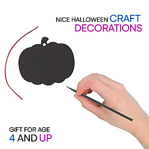 Neliblu Halloween Scratch Art Trick or Treak Paper Crafts Kit Bulk Pack of Halloween Pumpkins with Magic Rainbow Colors - 24 Pumpkin Ornaments, 24 Scratch Sticks, 24 Ribbons