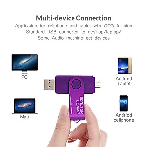 BorlterClamp 128GB USB Flash Drive Dual Port Memory Stick, OTG Thumb Drive with Micro USB Drive Port for Android Smartphone Tablet & Computer (Purple)