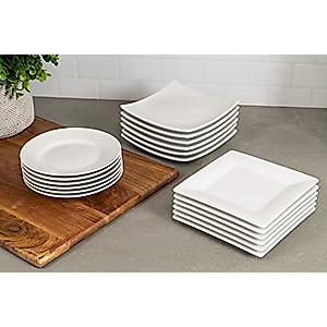10 Strawberry Street Ceramic Simply White 6" Square Appetizer Plate, Set of 6