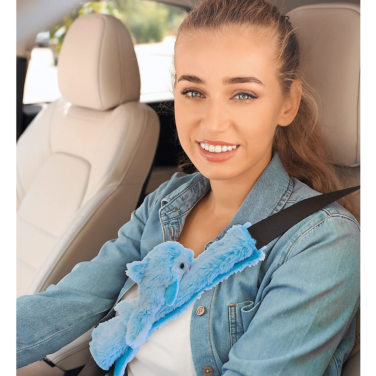 Puzzled Dolphin Super-Soft Plush Seat Belt Cover